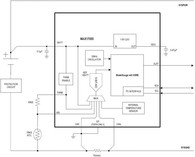 MAX17055 1-Cell Fuel Gauge - Analog Devices / Maxim Integrated | Mouser