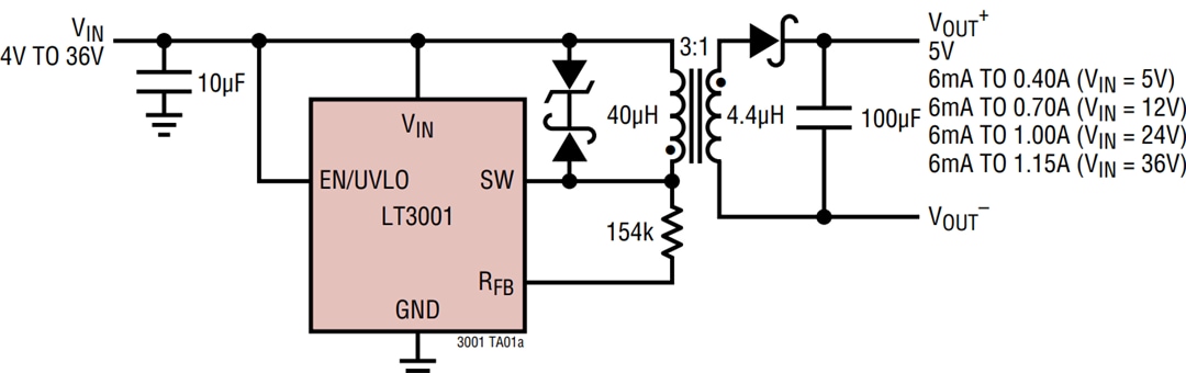 LT3001 Isolated Flyback Converters - ADI | Mouser