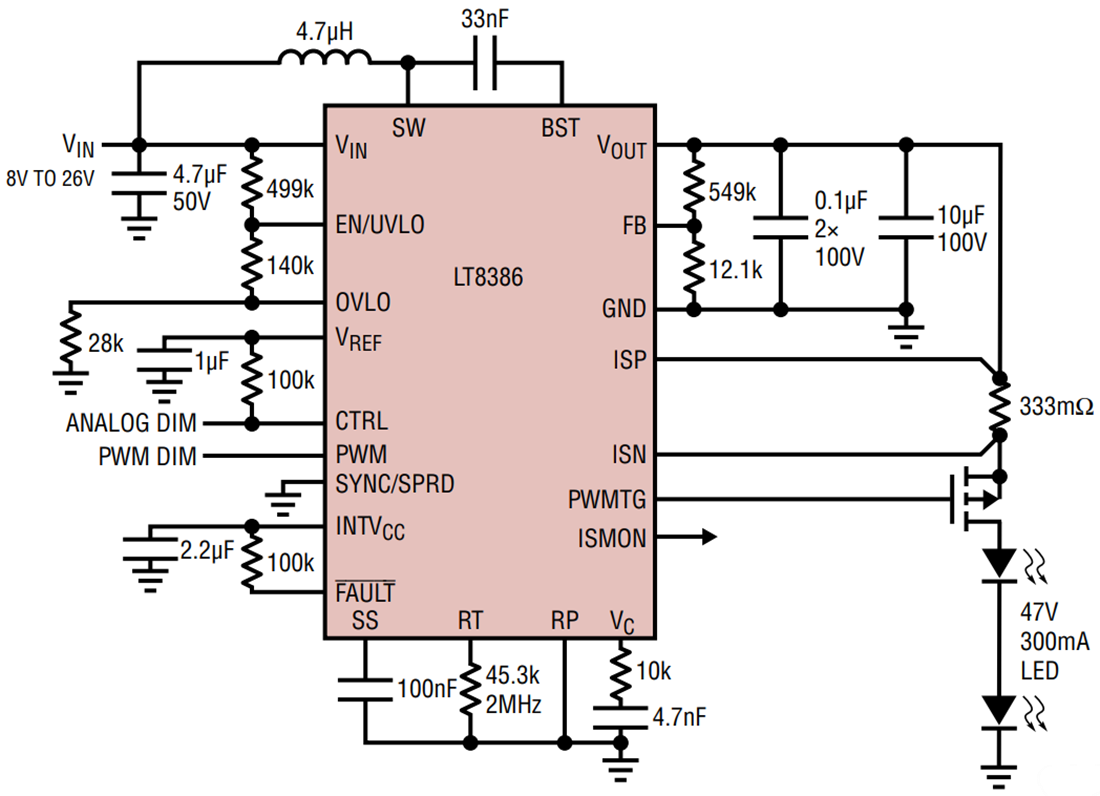 LT8386 Synchronous Step-Up LED Driver - ADI | Mouser