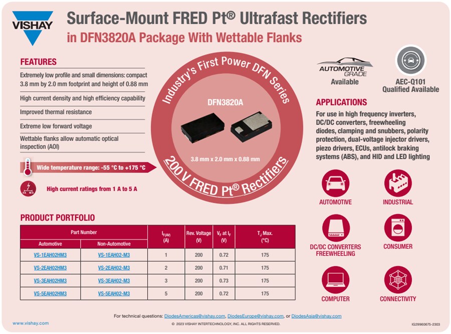 AEC-Q101 Qualified DFN-Packaged Rectifiers - Vishay Semiconductors | Mouser