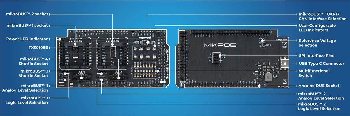 MIKROE-6235 Click Shield for Arduino DUE - Mikroe | Mouser
