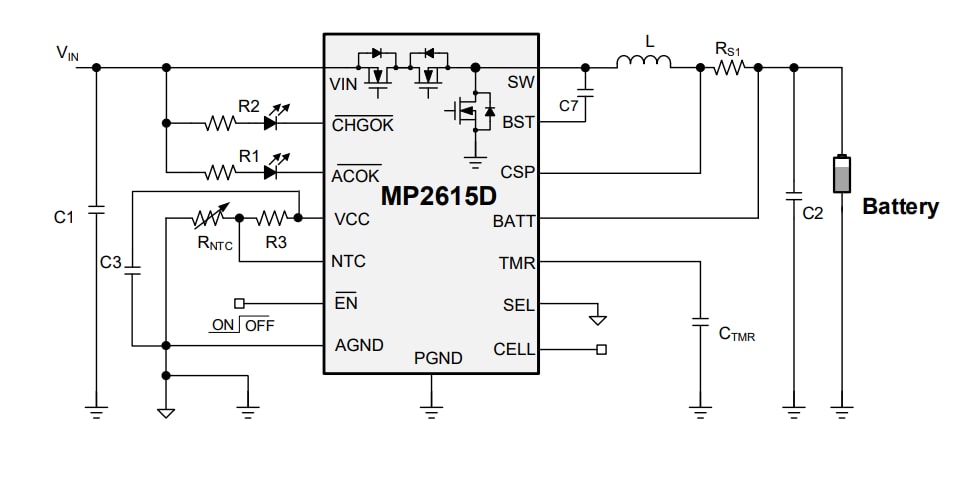 MP2615D 1-Cell Li-Ion Battery Charger - MPS | Mouser