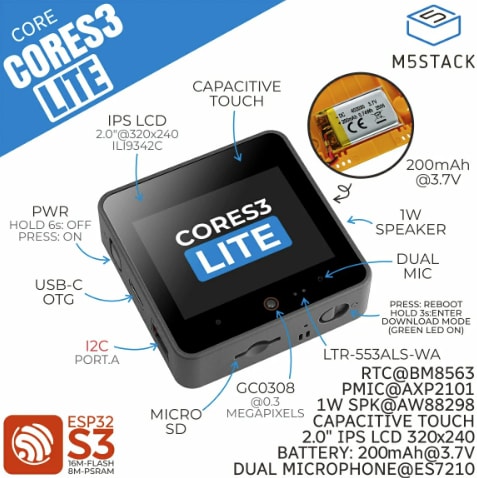 CoreS3-Lite Development Kit - M5Stack | Mouser